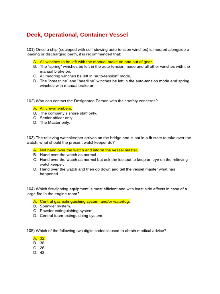 Deck, Operational, Container Vessel - MS Forms - 101 To 200 | PDF