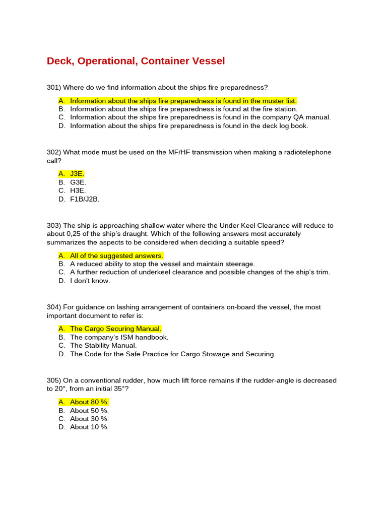 Deck, Operational, Container Vessel - MS Forms - 301 To 399 | PDF