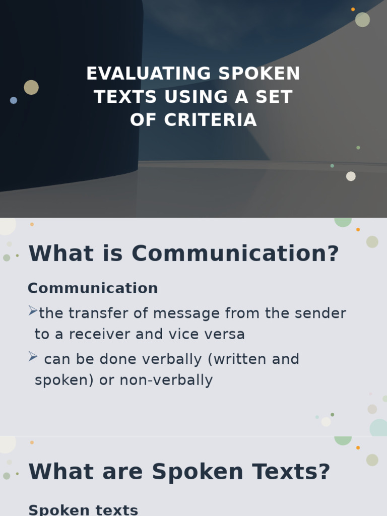 Evaluating Spoken Texts Criteria | PDF | Speech | Communication