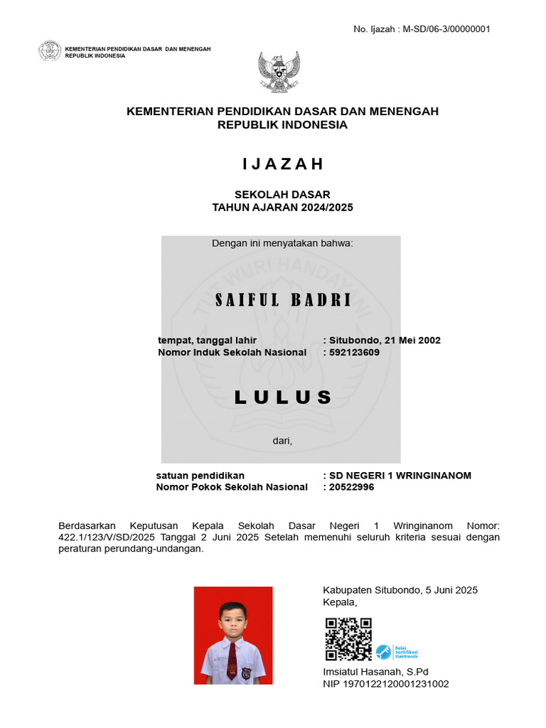 3. Contoh_Ijazah Dan TRanskrip_PDF | PDF