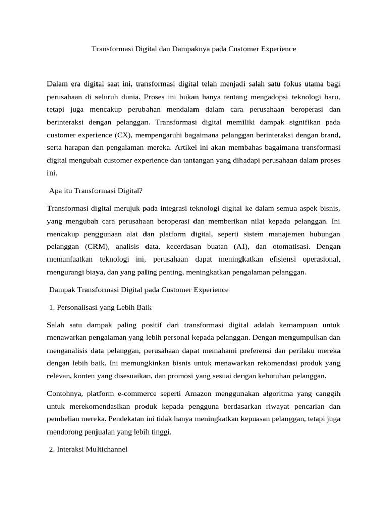 Artikel 81 Transformasi Digital Dan Dampaknya Pada Customer Experience | PDF