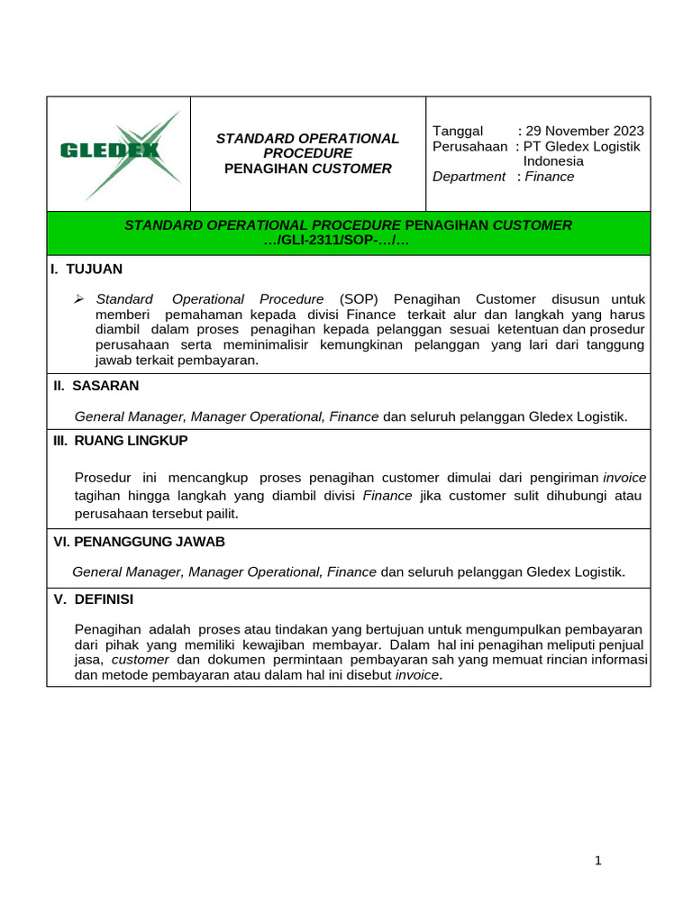 004 231129 HRD Sop Penagihan Customer | PDF