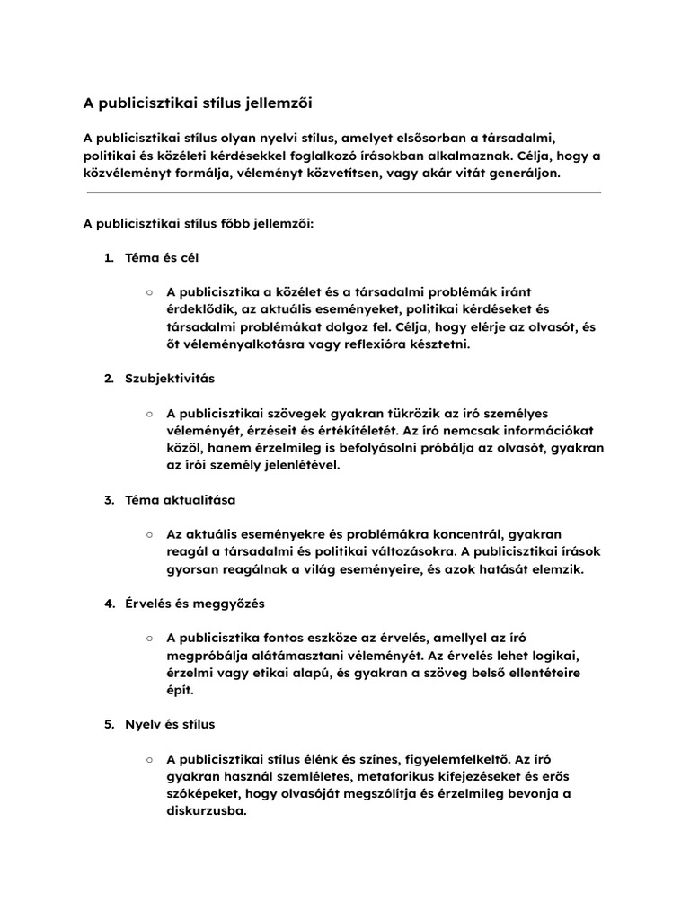 A Publicisztikai Stílus Jellemzői | PDF