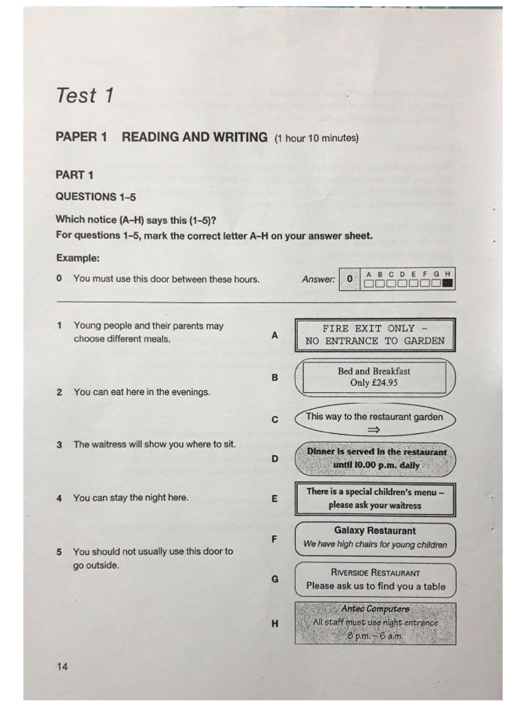 Ket 5 Test 1 | PDF