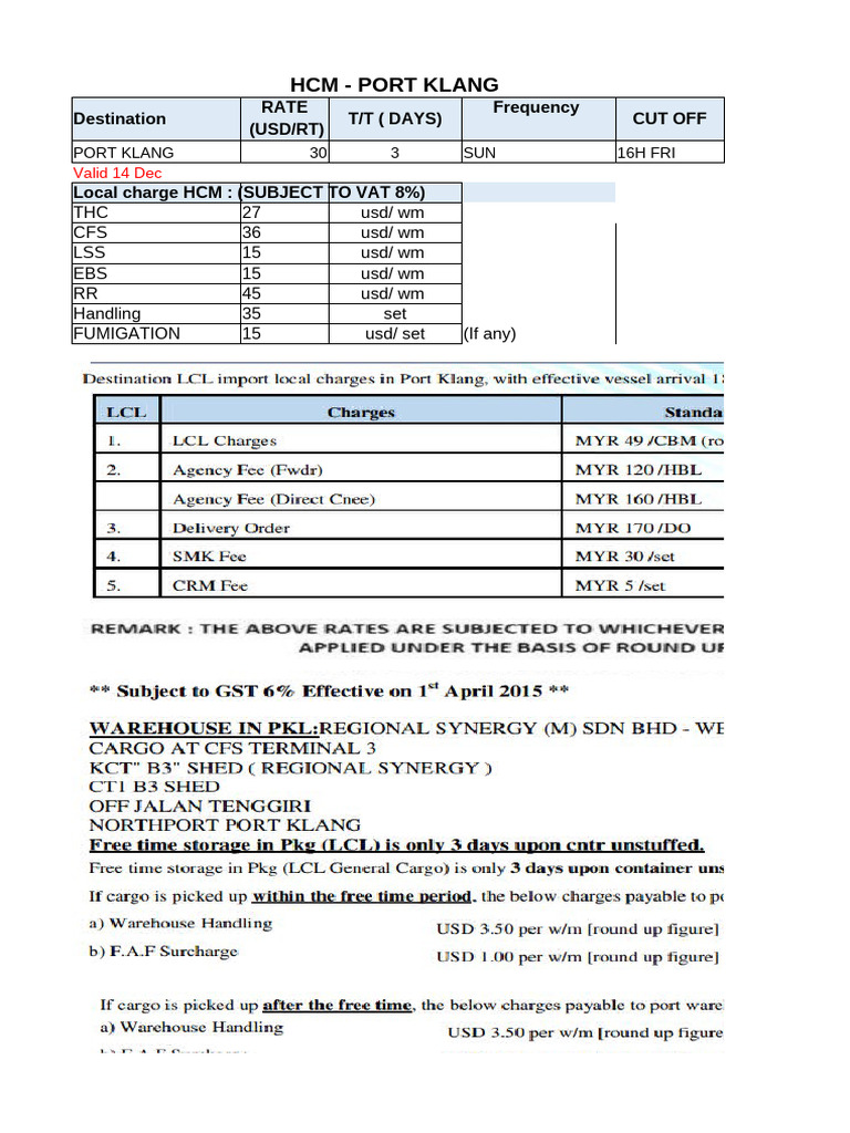 HCM to Port Klang Shipping Rates | PDF