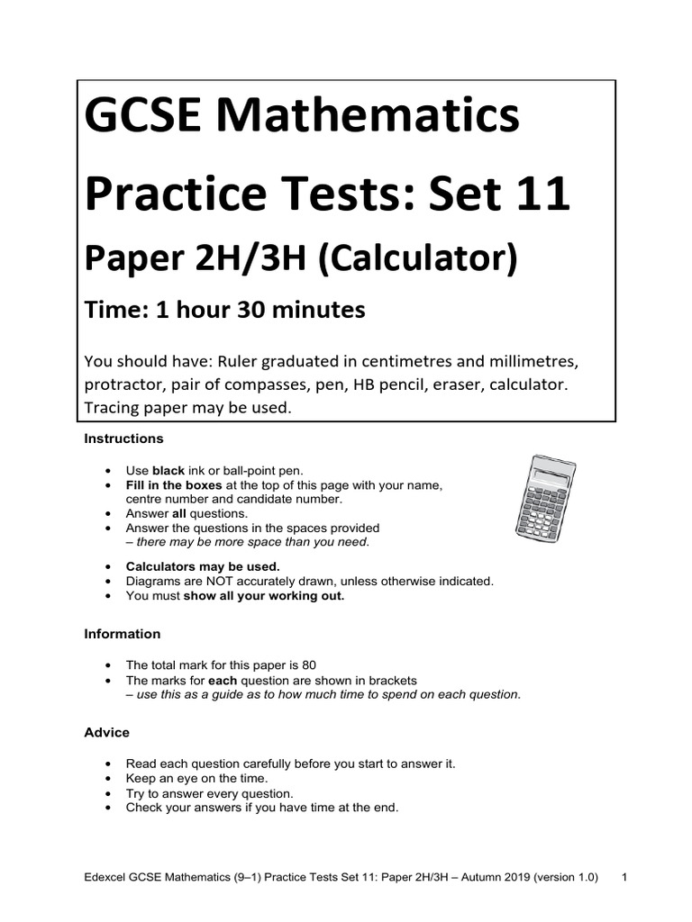 Practice 11 Practice Tests Set 11 Paper 2h 3h Pdf Area Circle