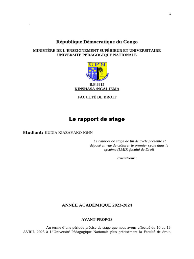 Rapport de Stage en Droit à l'UPN | PDF | Compétence | France