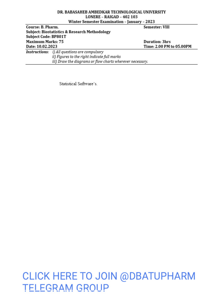 Biostatistics & Research Methodology January – 2023 | PDF | Statistics | Biostatistics