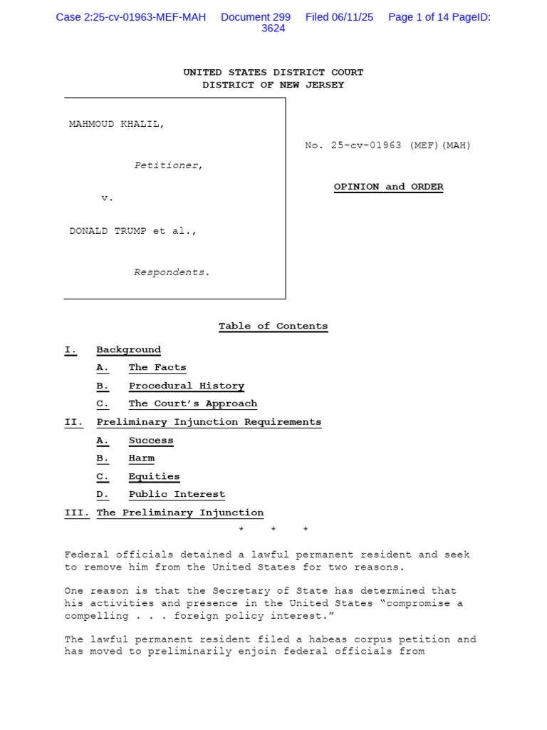 Mahmoud Khalil (ACLU uploaded document/ documento subido por ACLU ...