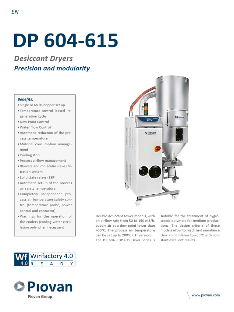 Piovan DP604-615 Double Desiccant Dryer Datasheet | PDF | Mechanical Engineering | Thermodynamics