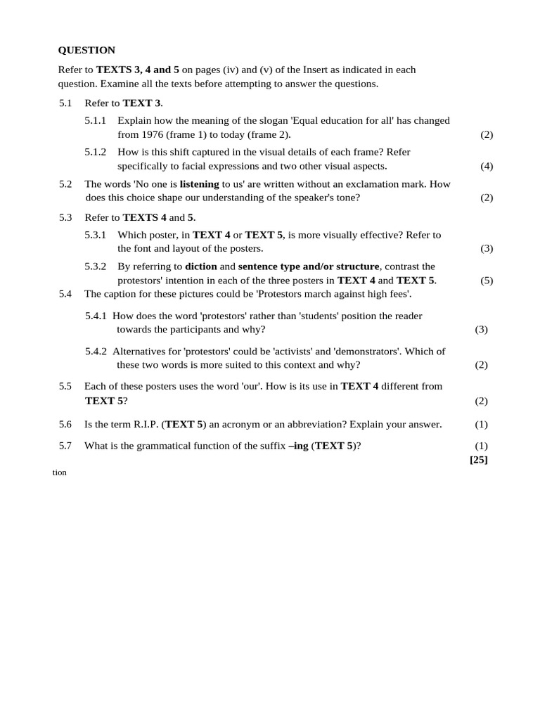 IEB FET ENGLISH Comprehension Questions | PDF