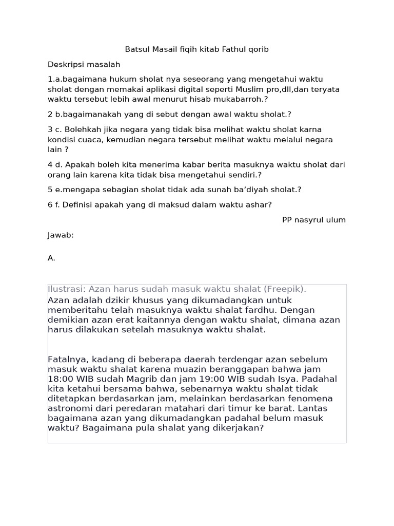 Soal dan Jawaban Bahtsul Masail Sholat | PDF