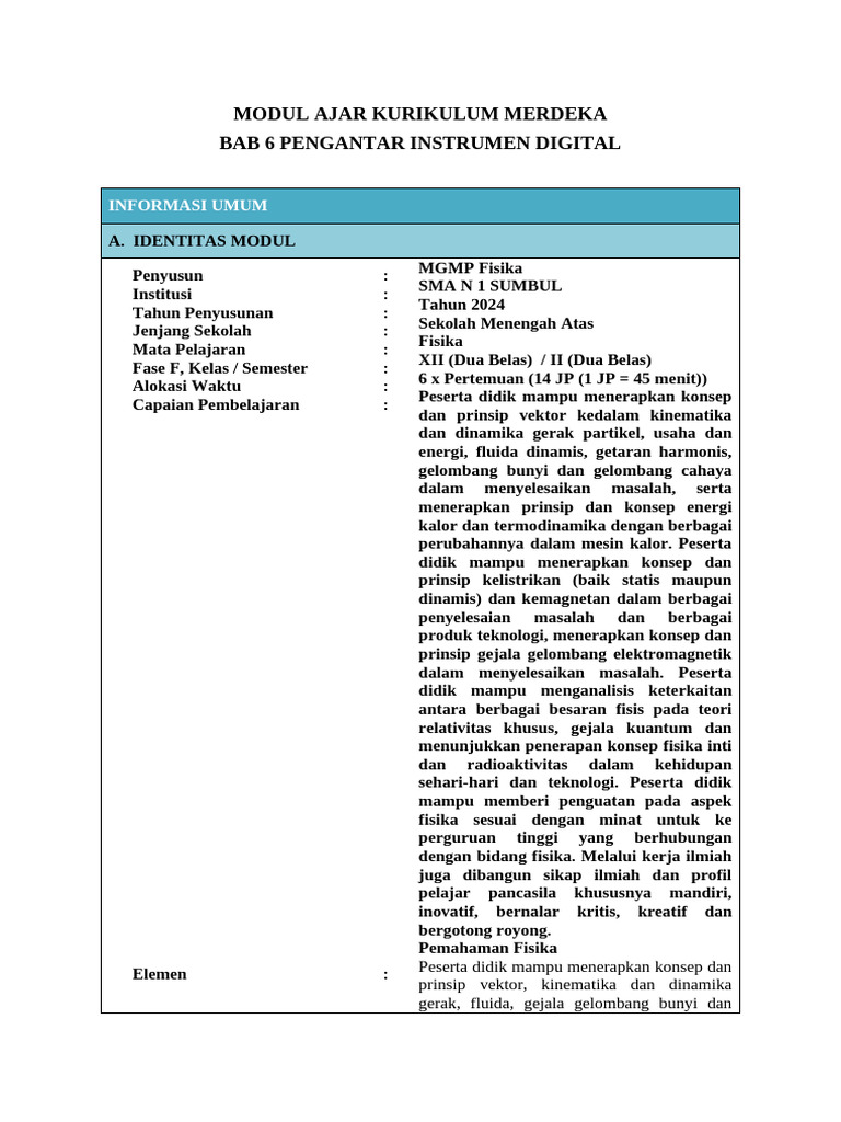 Modul Ajar BAB 6 Pengantar Instrumen Digital | PDF