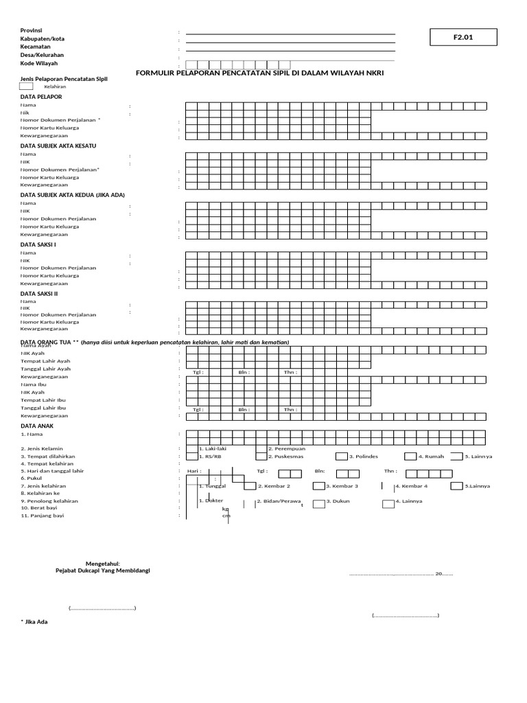 Formulir-F201 KELAHIRAN | PDF