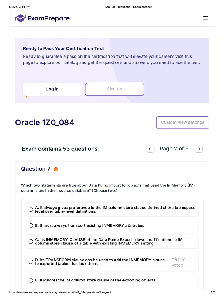 2-1Z0 - 084 Questions Exam Prepare | PDF | Databases | Database Index