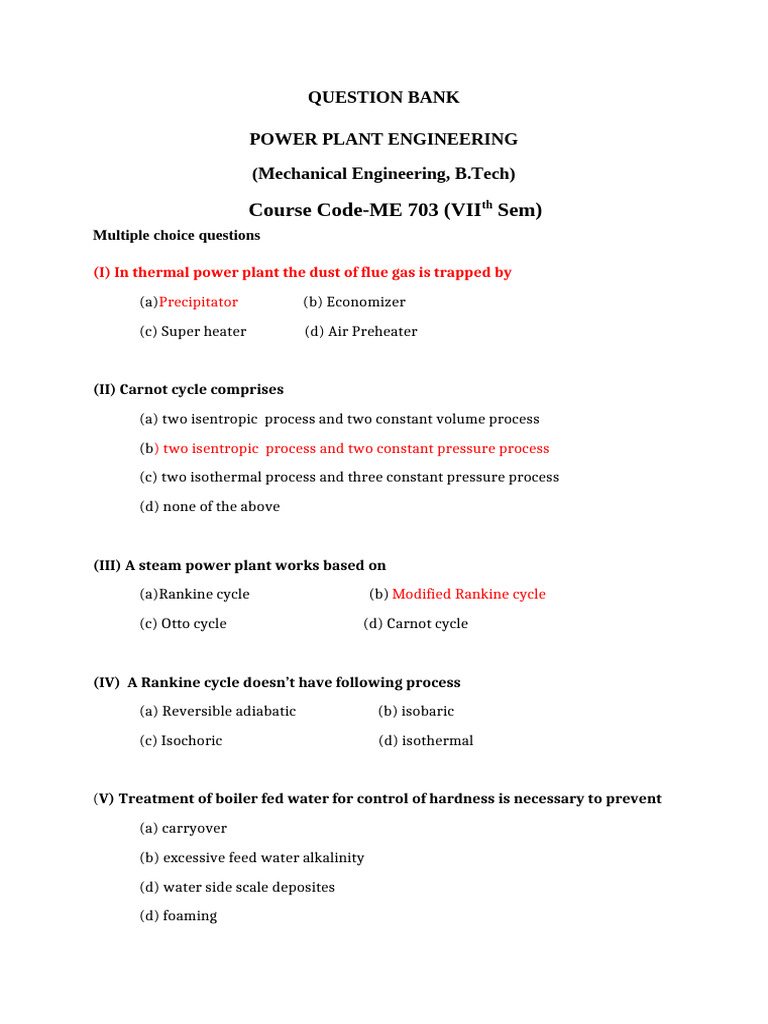 Power Plant Engineering Question Bank | PDF | Continuum Mechanics ...