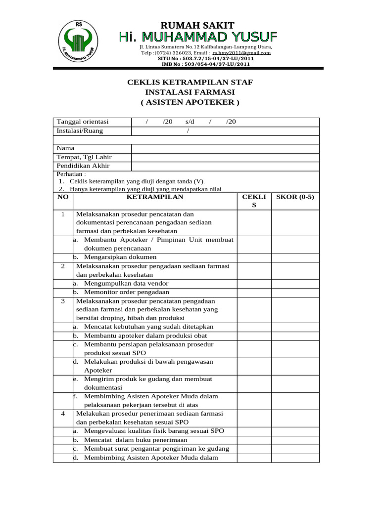 Ceklis Keterampilan Farmasi (Aa) | PDF