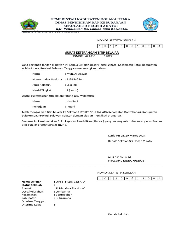 Surat Titip Belajar | PDF