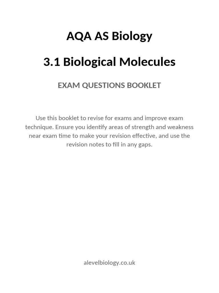 AQA As Biology 3.1 Biological Molecules - Exam Questions Booklet | PDF | Dna | Enzyme Inhibitor