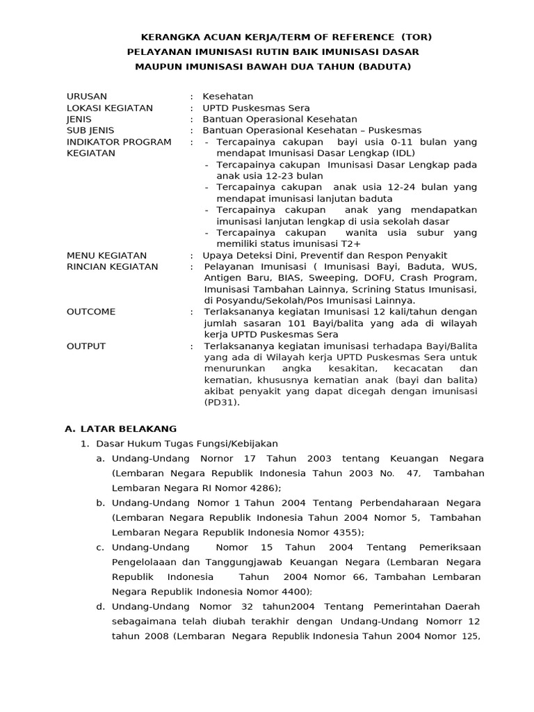 TOR Imunisasi Rutin 2025 | PDF