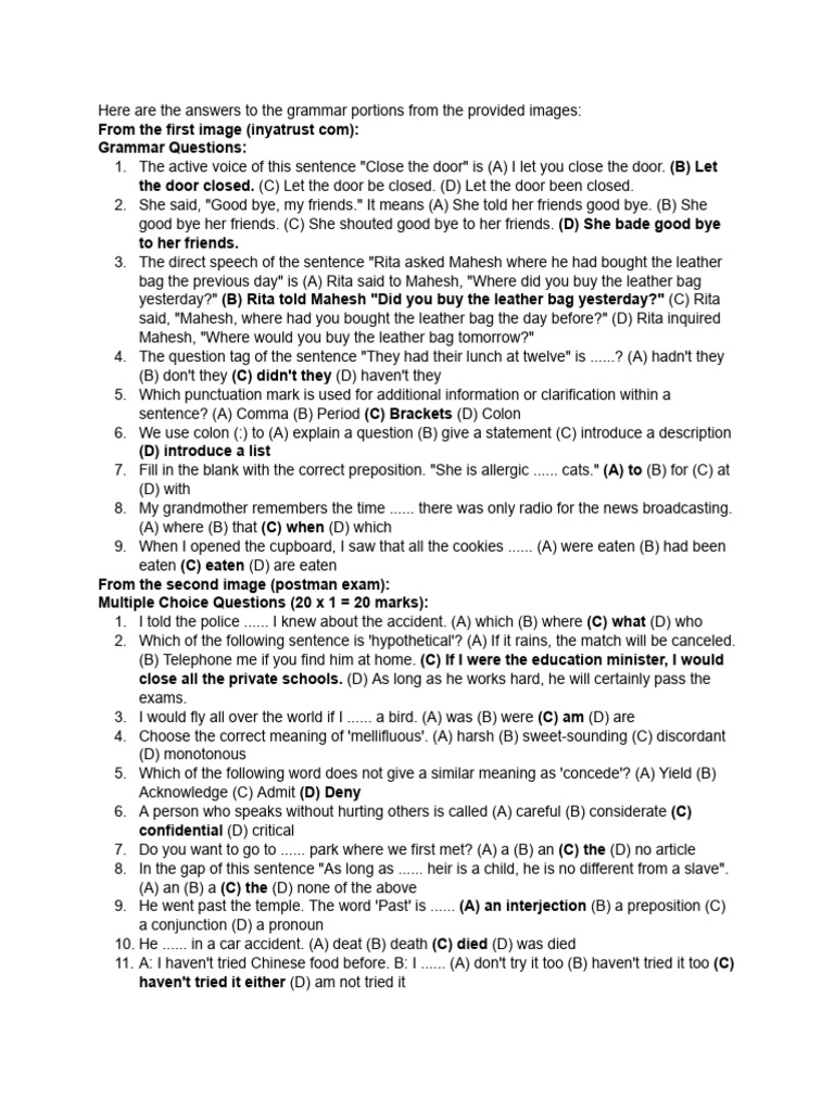 Grammar Questions and Answers Guide | PDF | Linguistics | Grammar
