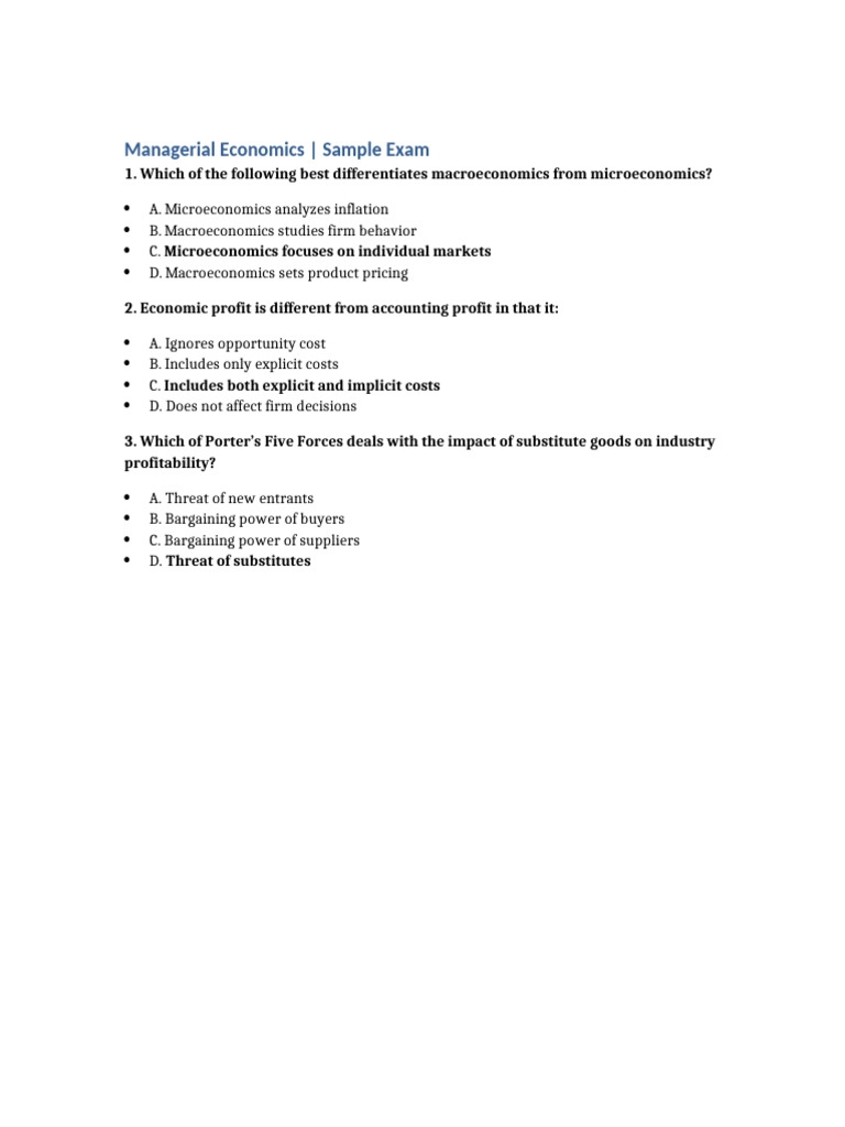 Managerial Economics Exam Questions | PDF