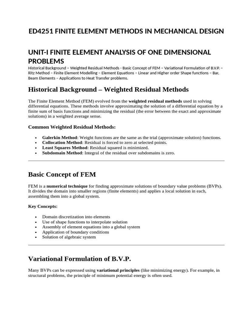 Ed4251 Finite Element Methods in Mechanical Design | PDF | Finite Element Method | Matrix ...