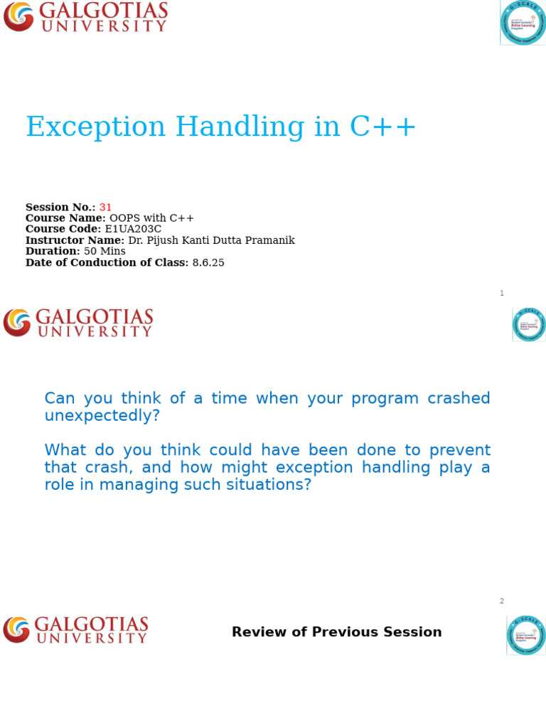 Lecture 31 Exception Handling | PDF | Pointer (Computer Programming) | Software Development