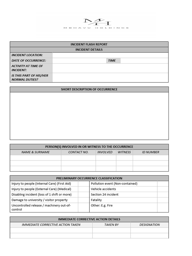 Annexure 3 Incident Occurrence Flash Report Form | PDF