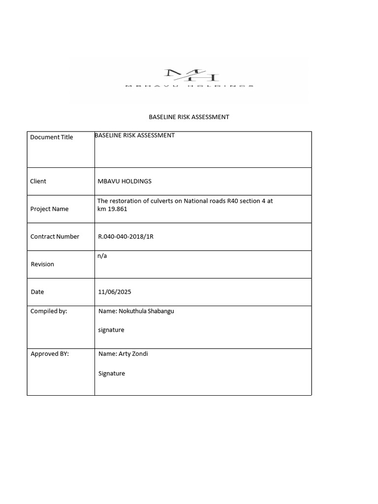 1D 30058 Baseline Risk Assessment | PDF | Risk | Occupational Safety ...