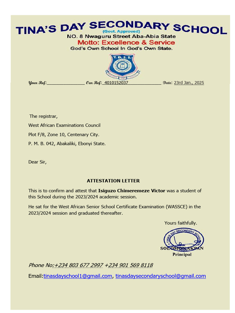 WAEC Student Attestation Letter Sample | PDF