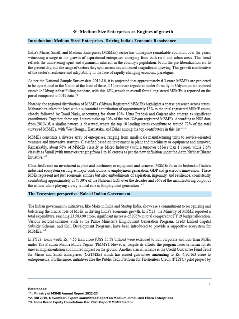 MSEs As Engine For Growth - Write Up by Pritish | PDF | Small And Medium Sized Enterprises ...