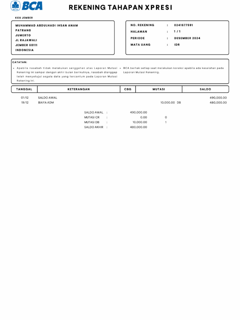 Contoh Rekening | PDF