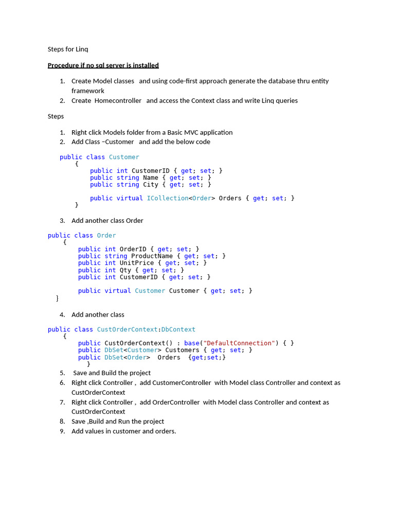 Steps For Linq Setup in MVC When SQL Server Is Not Installed | PDF ...