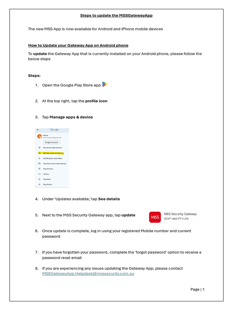 Update MSS Gateway App on Android & iPhone | PDF | Mobile App | Android ...