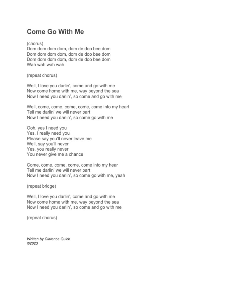 Come Go With Me Lyrics by Clarence Quick | PDF