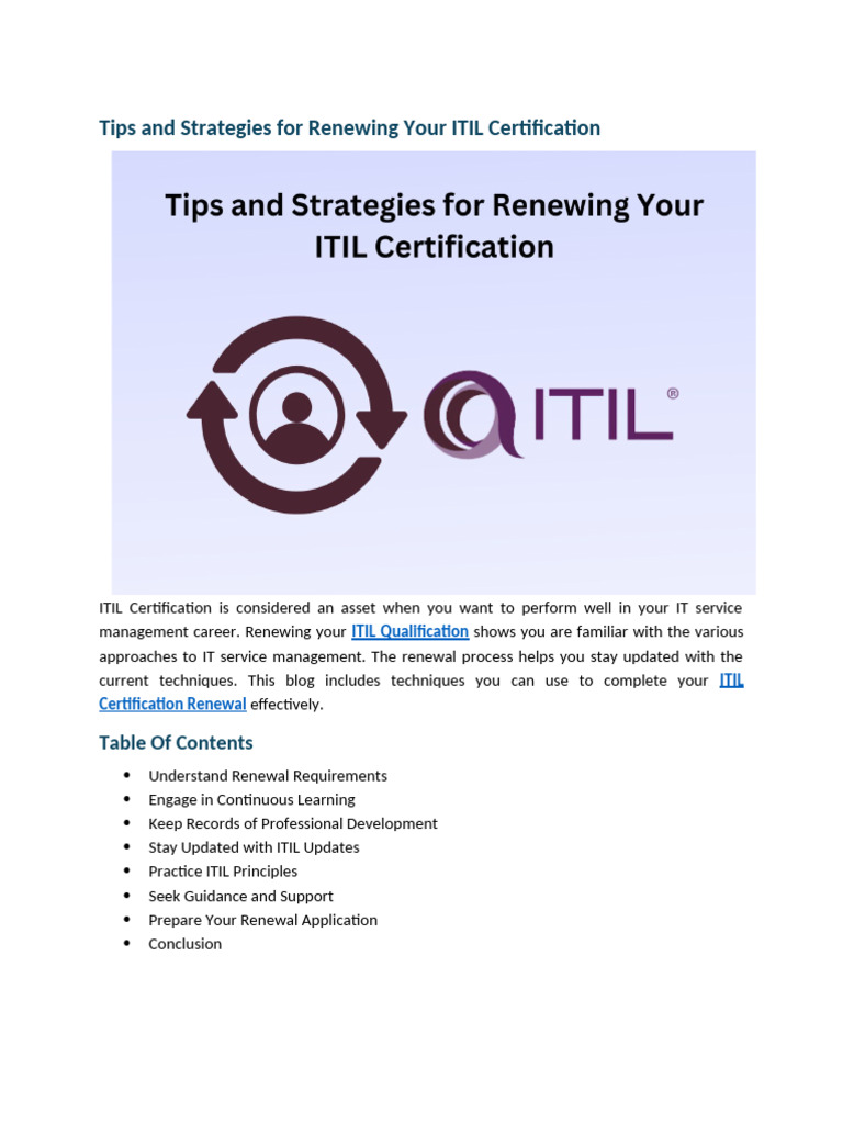 Tips and Strategies For Renewing Your ITIL Certification | PDF | It Service Management | Learning