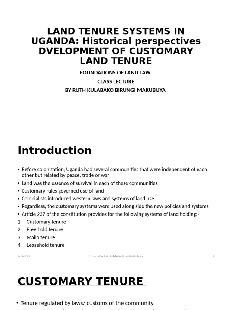 CUSTOMARY TENURE - Historical Background | PDF | Leasehold Estate ...