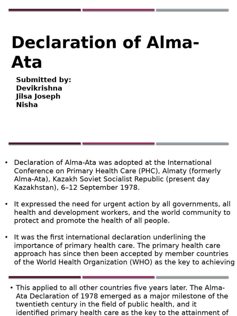 Alma-Ata Declaration: Key Milestones | PDF | Social Programs | Health Care
