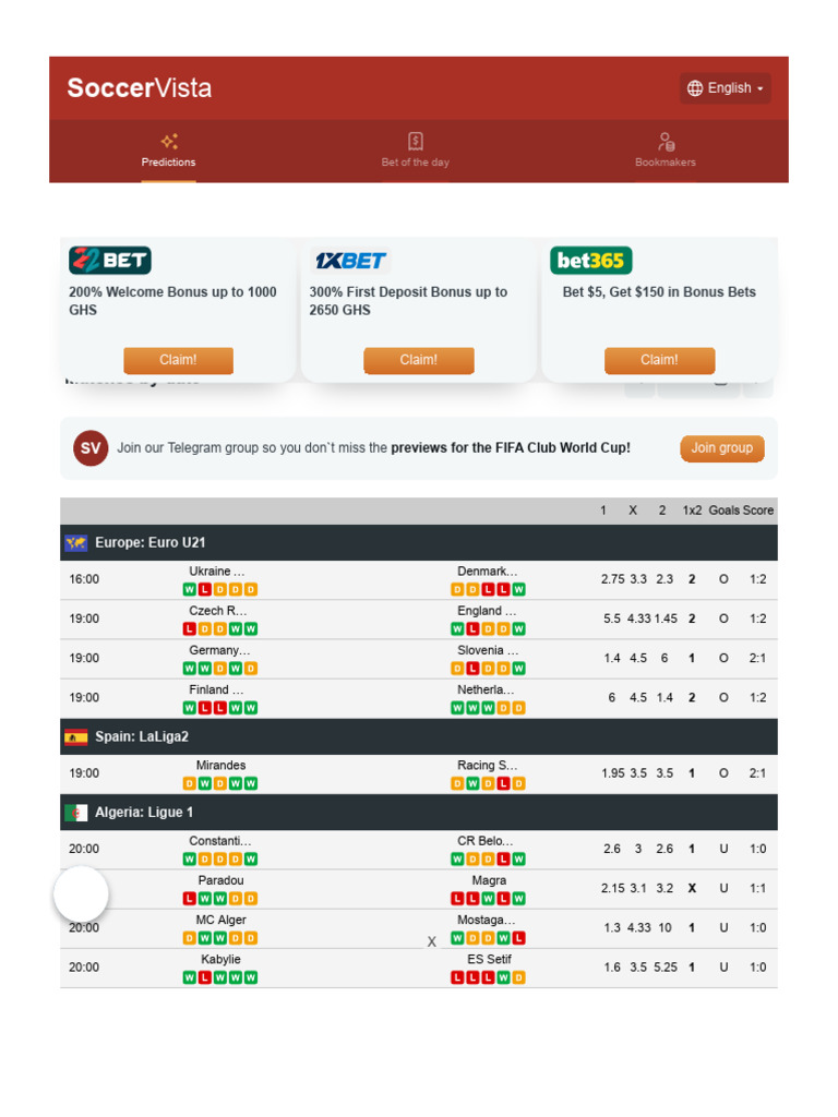 Today's SoccerVista Predictions | PDF | Association Football Clubs ...