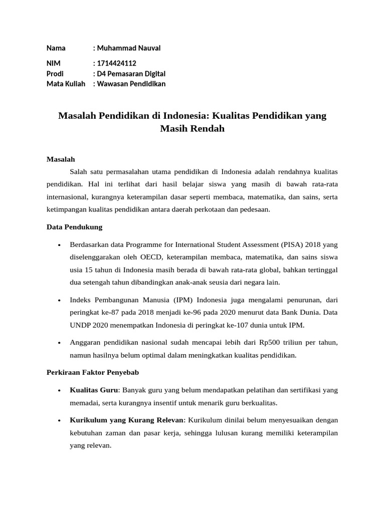 Muhammad Nauval - 1714424112 - Wawasan Pendidikan - Masalah Pendidikan ...