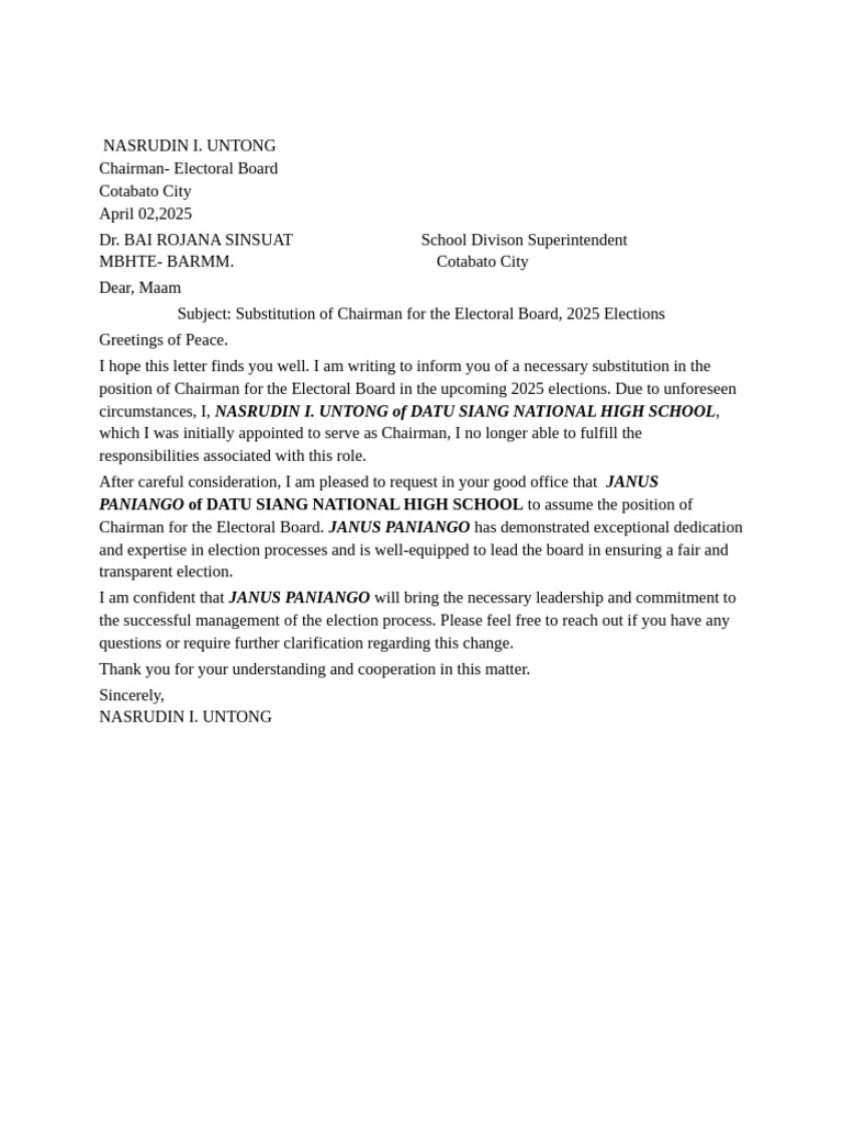 Substitution Letter | PDF