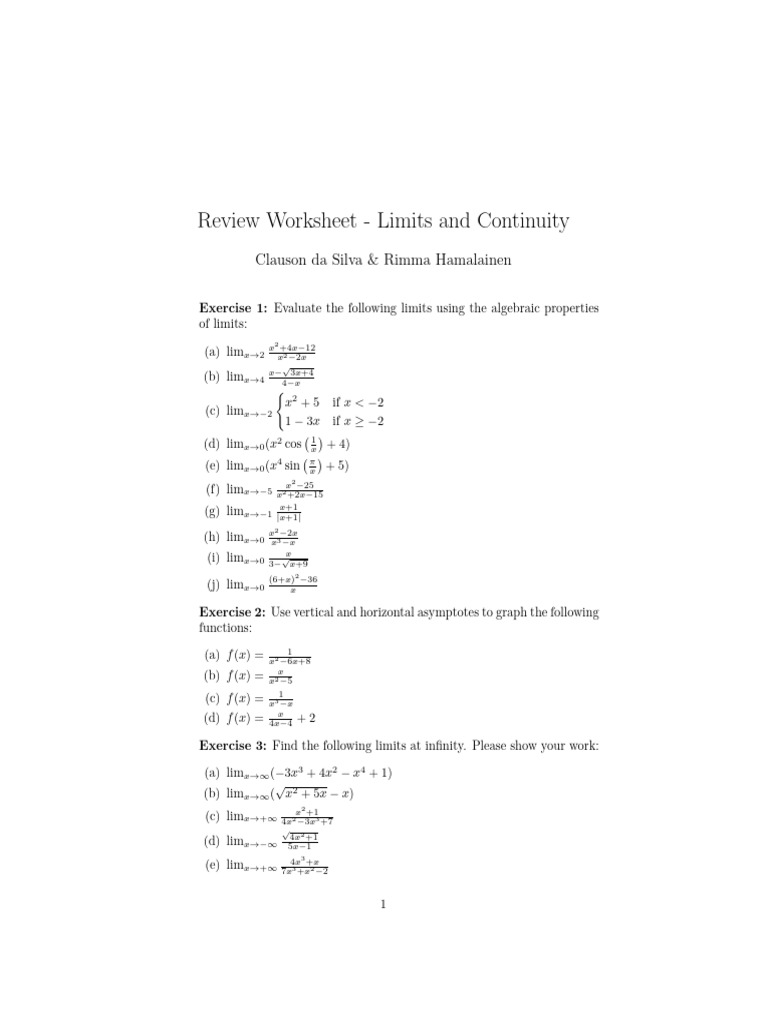Worksheet Limits and Continuity | PDF | Mathematical Analysis | Mathematical Objects