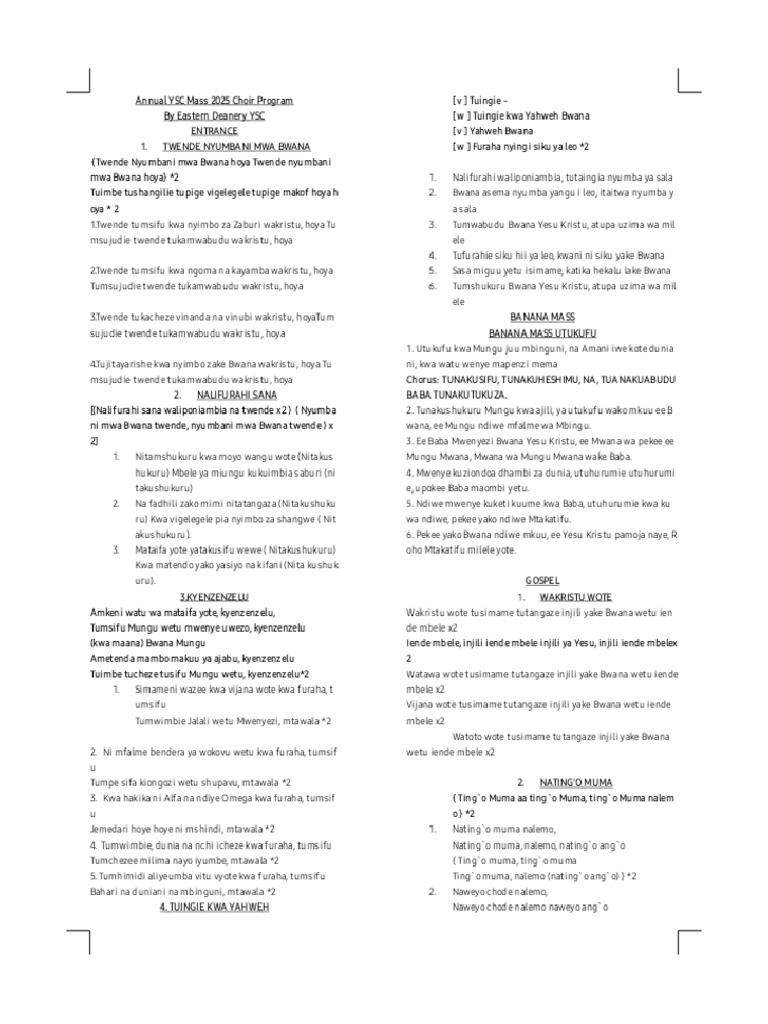 Annual YSC Mass 2025 Choir Program_Phoenix | PDF