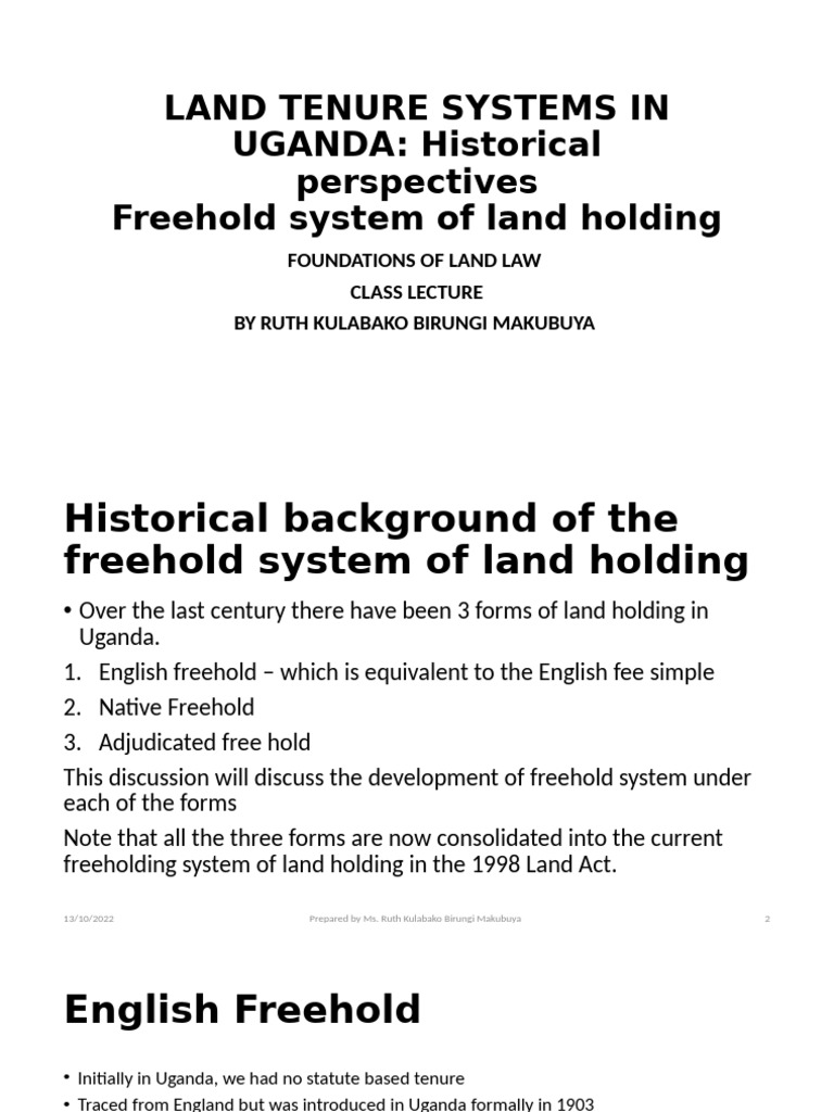 Freehold Land Tenure in Uganda | PDF | Leasehold Estate | Fee Simple