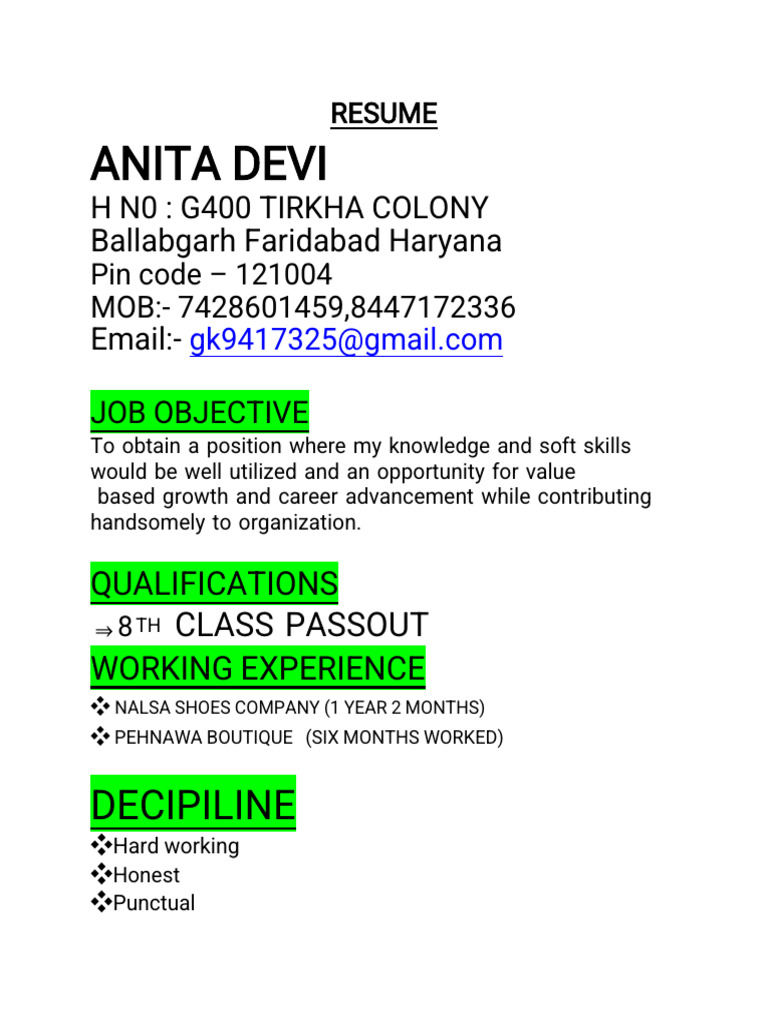 Resume Anita 2 | PDF