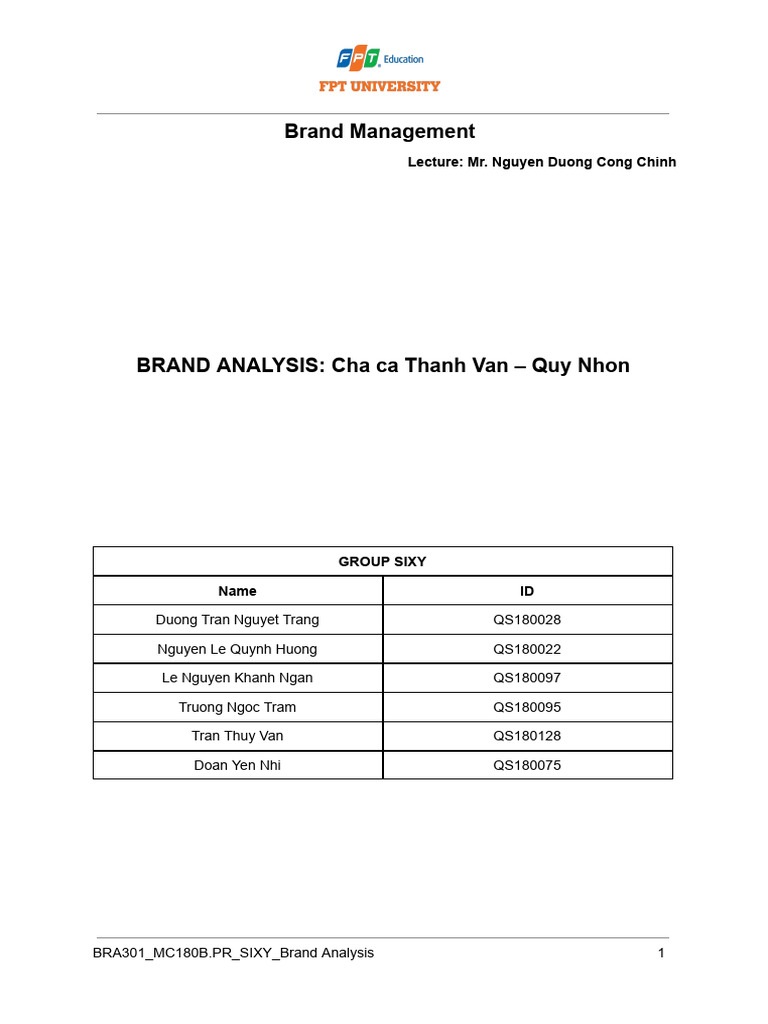 Cha Ca Thanh Van Brand Analysis Report | PDF | Brand | Consumer Behaviour