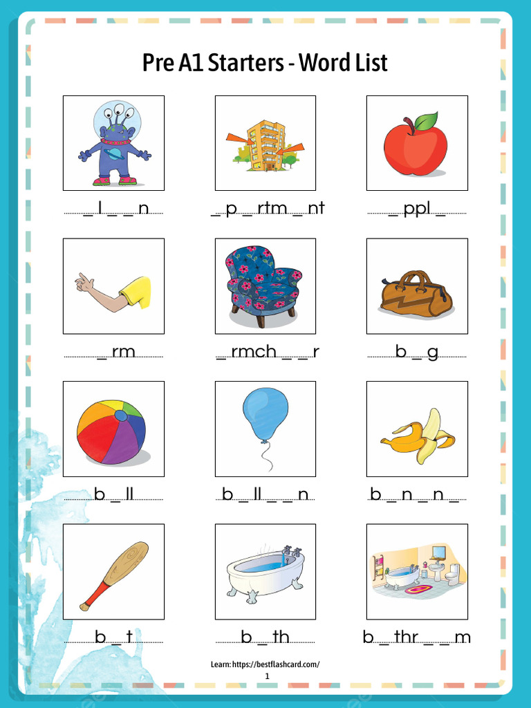 Pre A1 Starters - Word List - PDF2 | PDF