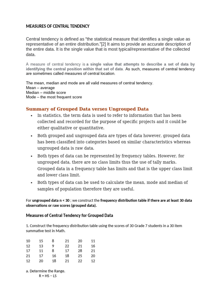 Measures of Central Tendency | PDF | Mean | Median