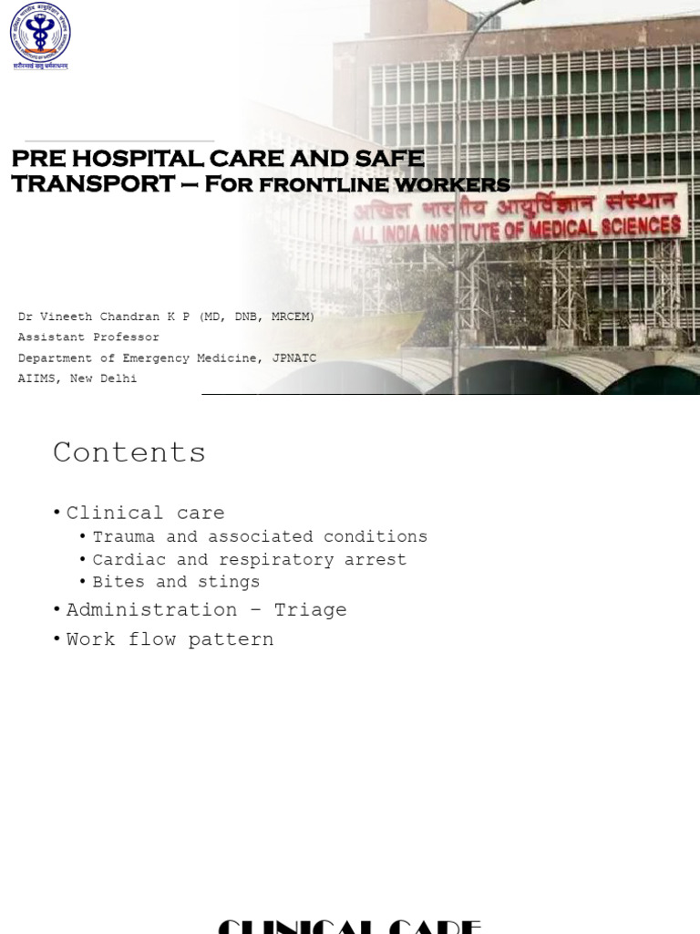 Pre Hospital Care & Safe Transport For Frontline Workers | PDF ...
